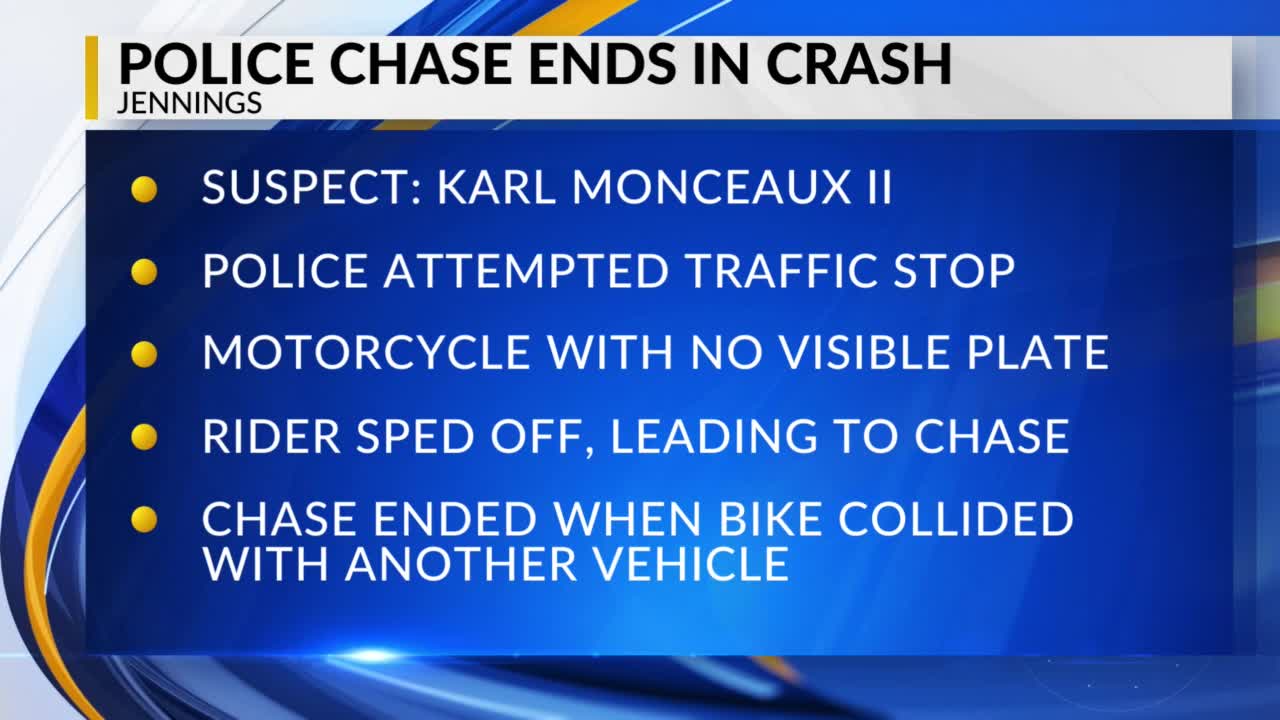 High-speed chase of motorcyclist reaches 100 mph, ends in Jennings ...